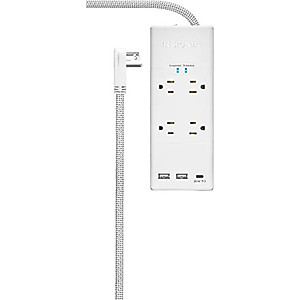 Insignias 4-Outlet3-USB Surge Protector Strip - White