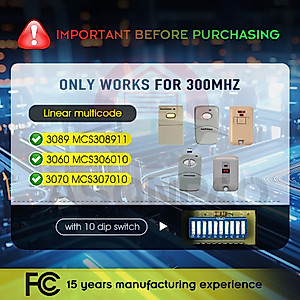 3 for Multicode Gate Opener Remote 3089 MCS308911,3060 MCS306010,3070 MCS307010 Garage Door Opener 3-Year-Warranty Long-Lasting Alkaline Battery Ultra-Long Range
