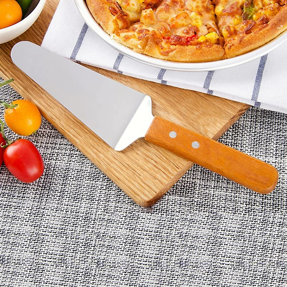 1 Piece Pie Server Stainless Steel Pie Server Shovel Cake Holder Transfer Triangular Transfer Spade Spatula Baking Server Shovel with Wooden Handle