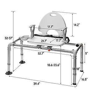 RESTISLAND Heavy Duty Sliding Transfer Bench with Swivel Seat, Rotating Sliding Shower Chair and Bath Safety Seat with Non-Slip Suction Cup