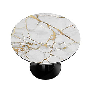 AUUXVA White Gold Marble Print Round Tablecloth with Elastic Edge Bands Marble Texture Fitted Table Cloths Waterproof Table Cover Protector for Home Kitchen Dining Patio Table 36-42 inch