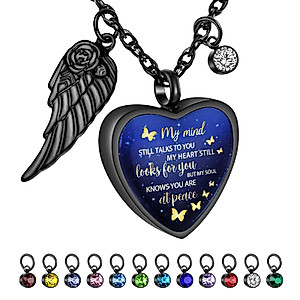 Dletay Heart Urn Necklace for Ashes Birthstones Cremation Jewelry for Ashes Butterflies Ash Necklace Memorial Ash Holder