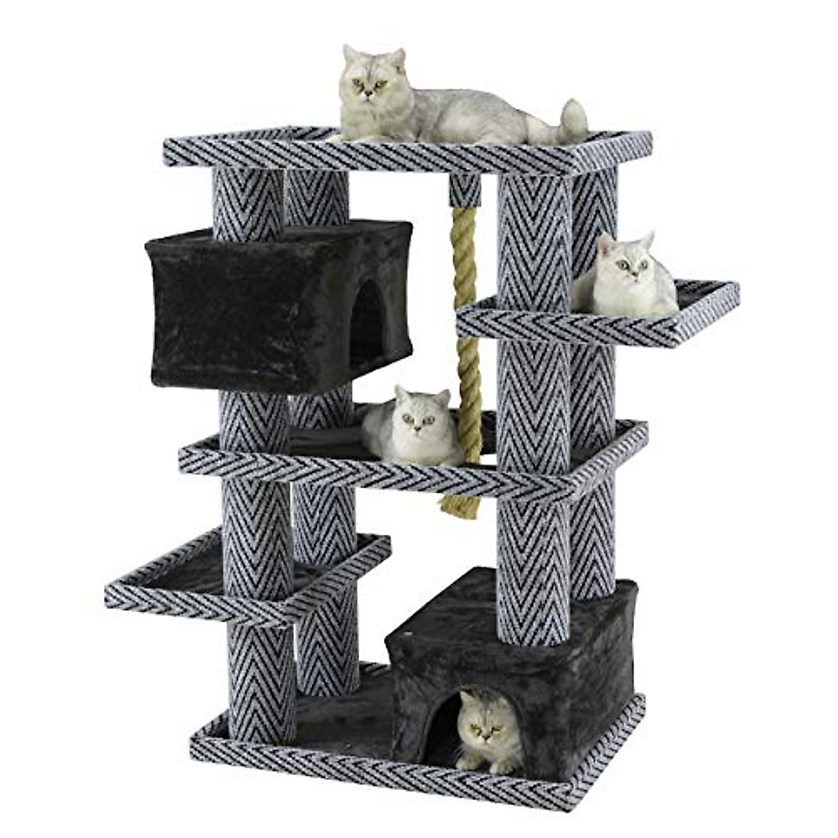 Go Pet Club 50.5" Sequoia Extra-Large Posts Multi-Level Cat Tree Kitty Scratcher Kitten Condo Tower House Furniture with Jungle Rope for Indoor Cats, Gray/Black