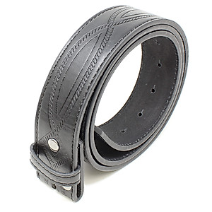 BC Belts Leather Belt Strap with Fancy Saddle Stitch Embossed Pattern 1.5" Wide with Snaps (Black-XS)