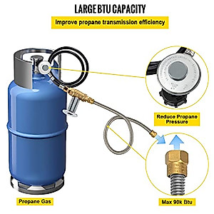 VEVOR Fire Pit Installation Kit, 90K BTU Max Propane Fire Pit Hose Kit, CSA Certified Propane Connection Kit, Gas Mixer Regulator with Stainless Steel Hose & Chrome Key Valve for Propane Connection