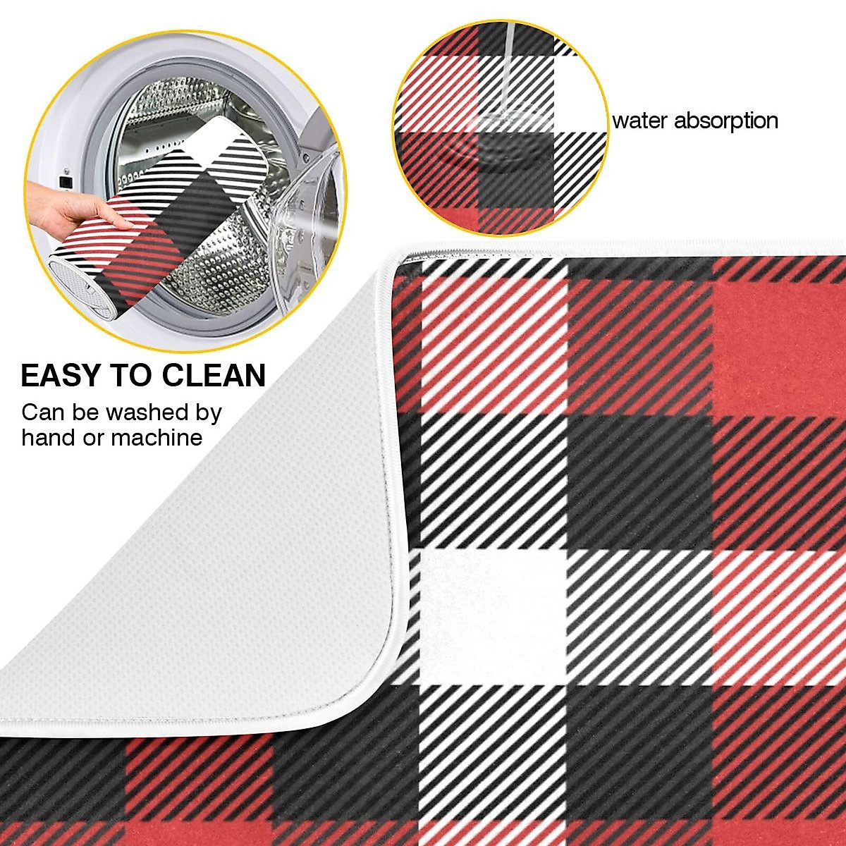 Christmas Buffalo Plaid Tartan Check Scotland Black Red Dish Drying Mat Medium Dish Draining Mat For Kitchen Counter Dry Matt For Dishes Absorbent Mat XL Drying Mat For Dishes 18 x 24 Inches