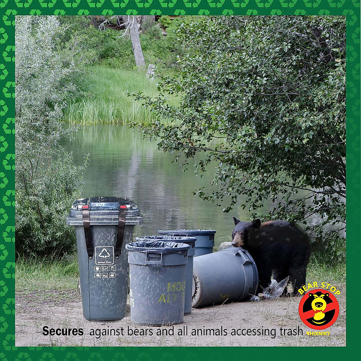 Hixniky Semi-Automatic Trash Can Locks for Animals,Bear Proof Trash Can Lid Lock,Garbage Cans Lock,Universal Garbage Can Lid Lock for Squirrel,Garbage Can Locks for Various Bins(1Pcs)