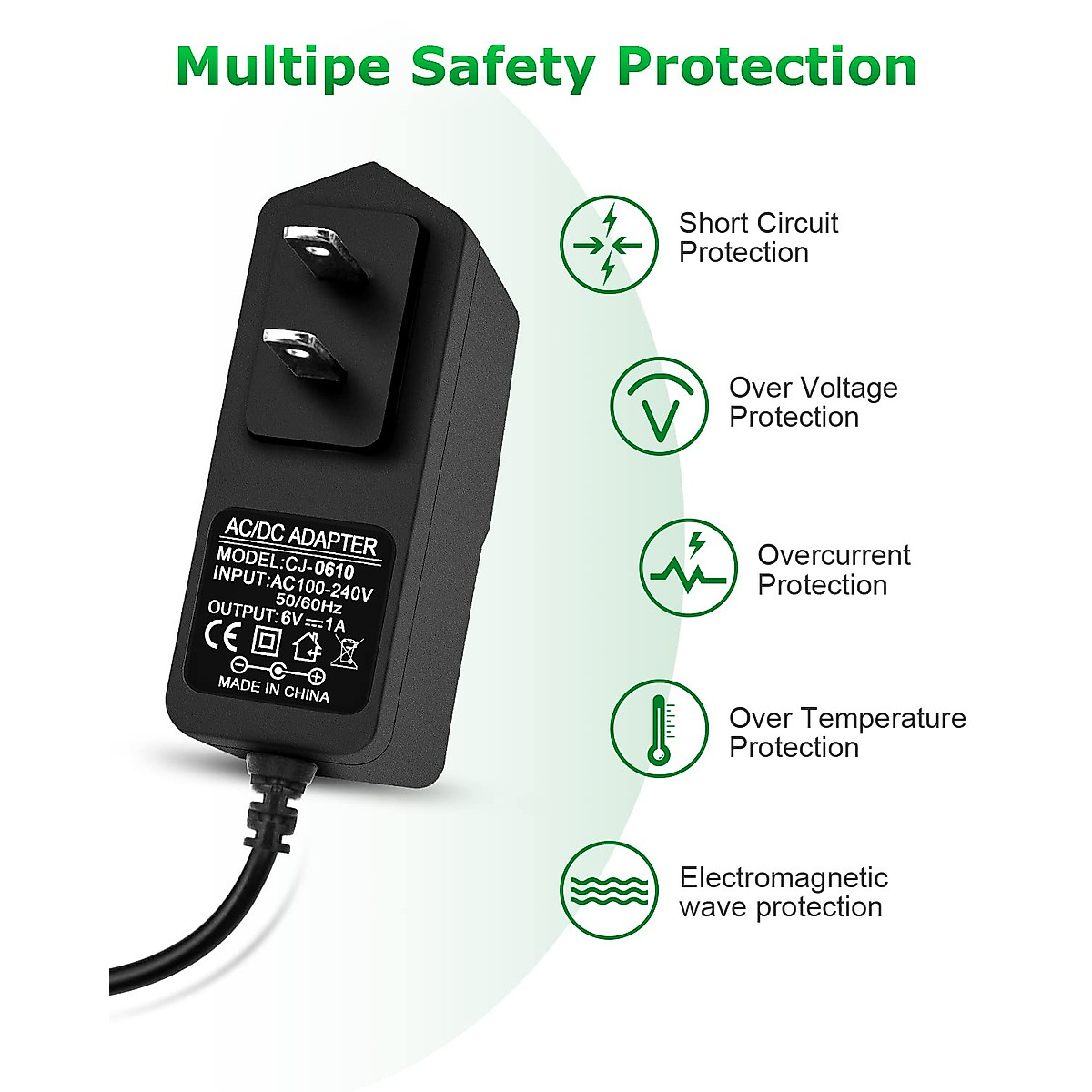 Arkare 6V 1A DC Power Supply Adapter for Speaker AC 100V-240V to DC 6 Volt 1Amp Charger for Trash Can Doorbell Alarm Monitor Baby Swing Electronic Scale Radio Speaker 6V Power Cord