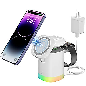 3 in 1 Magnetic Wireless Charger, Mag-Safe Charger 18W Fast Charging for iPhone 14/13/12 Pro Max/Pro/Mini, Wireless Charging Station for AirPods Pro 2/Pro/3/2, iWatch Ultra/8/7/SE (with QC3.0 Adapter)