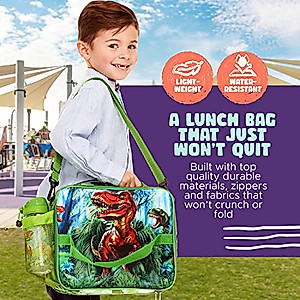 Kids’ Lunch Bag With Water Bottle By ToyToEnjoy- Insulated Lunch Bag With Adjustable Shoulder Strap & Bottle Holder- Boys & Girls’ Thermal Meal Tote For School- Durable Lunch Box Set, Dinosaur