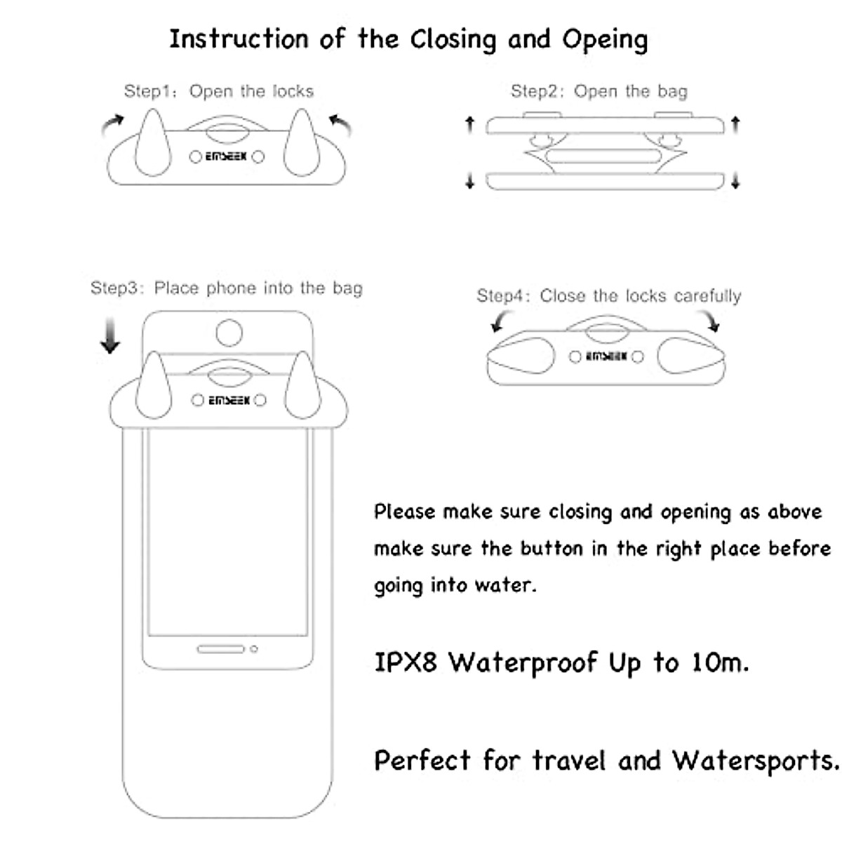 EMSEEK Waterproof Waist Pouch Surfing Crossbody Belt Dry Phone bag Floating Fanny Dry Pack swimming Waterproof Case with Cash key holder for Iphone 14 13 12 11 Pro Max Galaxy S22 Note 20(Black)