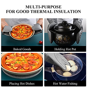 AOFUXTI Silicone Oven Mitts and Pot Holders Sets - Extra Long Heat Resistant Oven Gloves with Hot Pads and Mini Oven Mittens for Grilling, Kitchen Baking Cooking, Soft Quilted Liner, Pack of 9 (Gray)