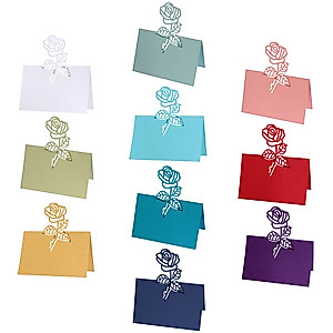 Pack of 50 Rose-Shaped Hollow Place Cards Wedding Table Number Name Place Card Laser Cut Rose Flower Place Cards for for Wedding Party Banquet Table Setting Baby Shower Bridal Shower - Red
