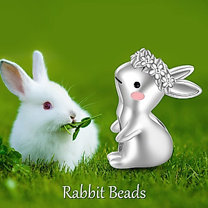 EXRANQO Rabbit Charms for Charms Bracelet 925 Sterling Silver Bunny Beads Birthday Presentsfor Animal Lovers and Women