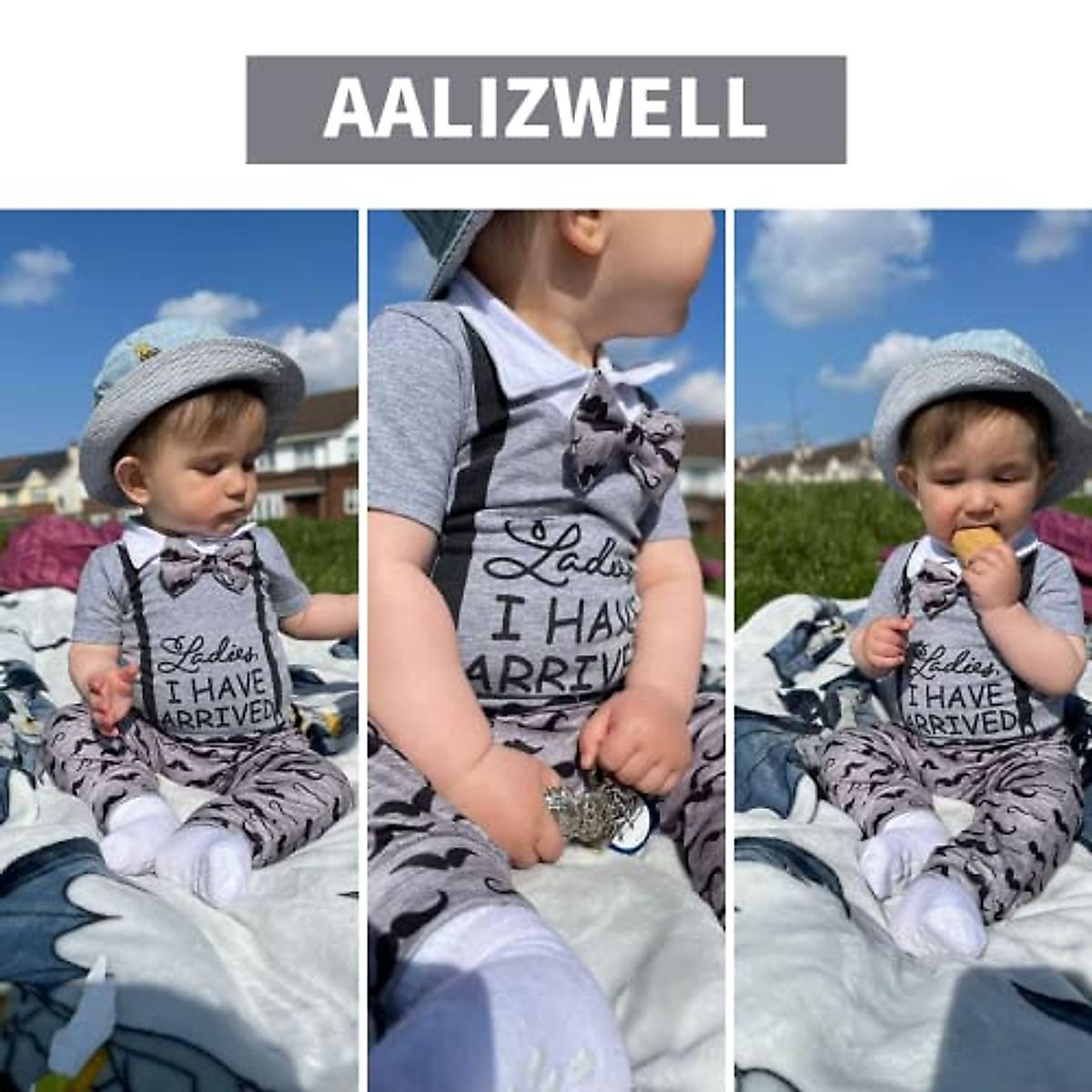 Aalizzwell Newborn Infant Baby Boys Clothes Outfit Have Arrived Short Sleeve for Spring Clothing Summer 0-3 Months Gray
