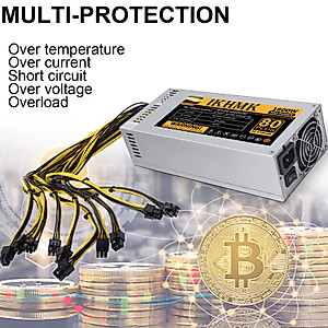 IKHMK 1800W Mining Power Supply, Mining PSU for BTC Miner Machine 100V-240V PSU with 15000 RPM Fan and Power Cable