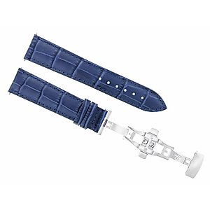 Ewatchparts 18MM BLUE LEATHER WATCH BAND STRAP DEPLOYMENT BUCKLE CLASP BRACELET COMPATIBLE WITH IWC 2B