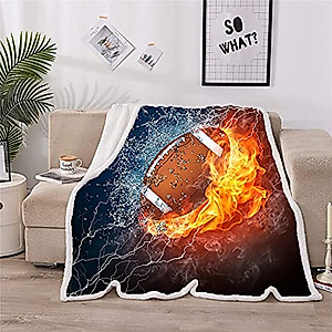 Football Blanket Soft Cozy Sherpa Water and Fire Sport Throw Blankets Football Gifts for Boys Kids Adult Plush Blanket for Couch Bed Sofa Home Decor(American Football,60"×80")