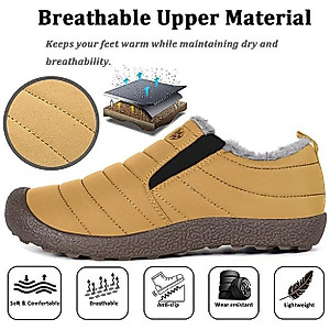 Eagsouni Womens Mens Snow Boots Winter Shoes Slip On Ankle Booties Anti-Slip Water Resistant Fully Fur Lined Outdoor Sneakers Yellow 8 Women/7 Men