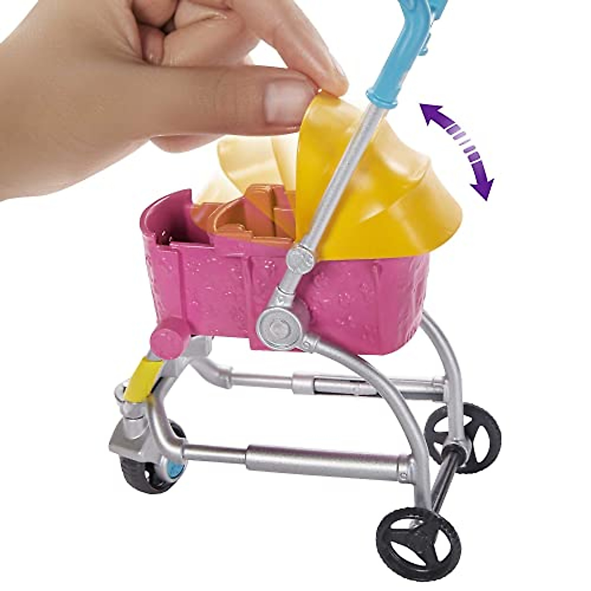 Barbie Dogwalking Doll & Accessories, Stroll & Play Pups Playset with Transforming Stroller, 2 Pets & Handbag, Blonde Doll