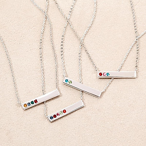 Women's Silver Tone Custom 4 Stone Simulated Birthstone Name Bar Necklace (16" with 2" extender) - Custom Name Necklace - Personalized Birthstone Necklaces for Mom - Gifts for Mom - Gifts for Mom
