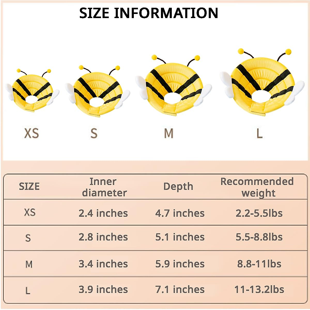 MANON ROSA Cat Cone E-Collar: Soft After Surgery Elizabethan Collar Adjustable Cute Animal Design for Dogs Cats Puppies Kittens Rabbits Bunnies Prevents Licking (Bee,M)