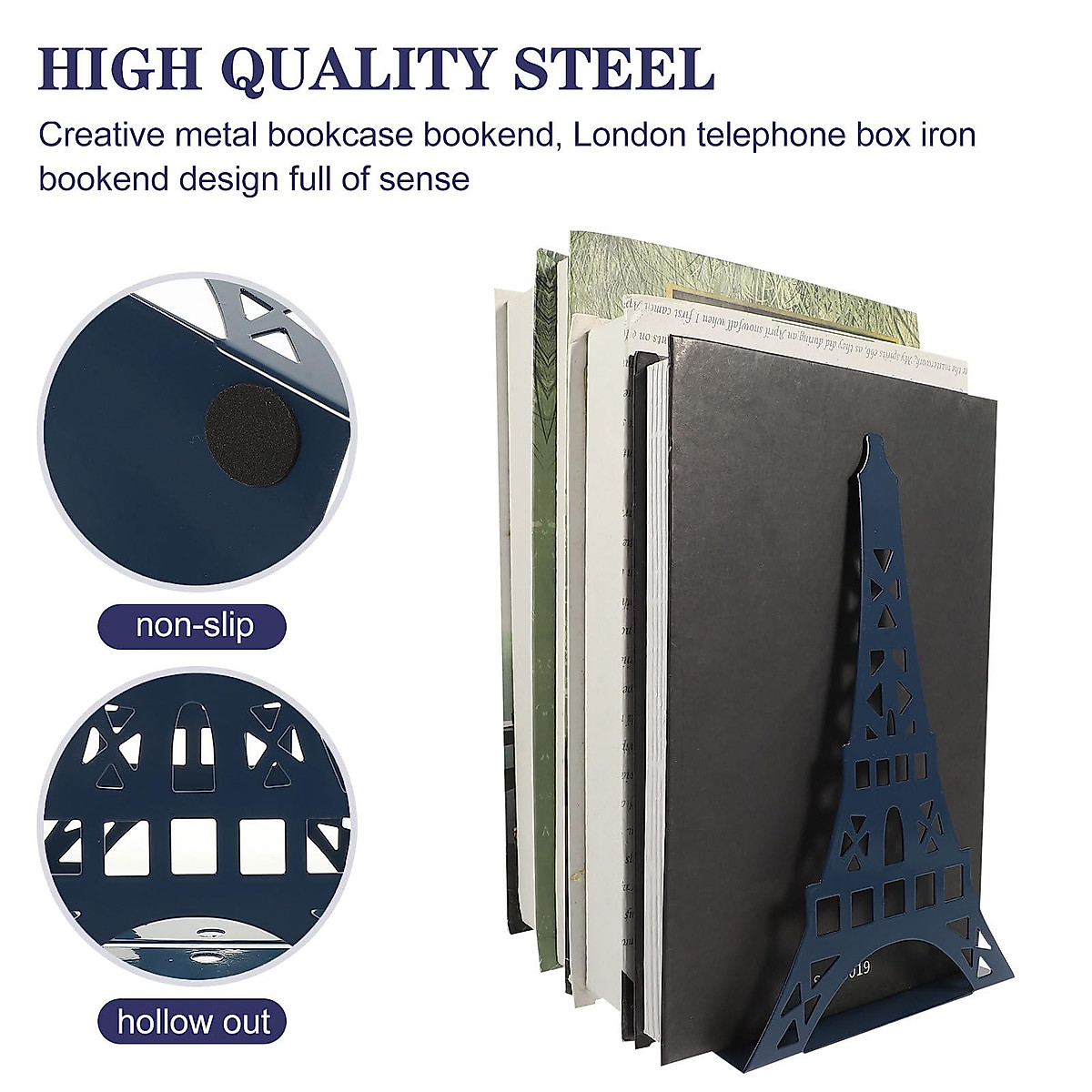 SAFIGLE Book Ends Book Ends Metal Bookend Creative Eiffel Tower Bookends, Black/White Bookends for Book Holder Bool Organizer for Home Office Black Bookshelf Black Bookshelf