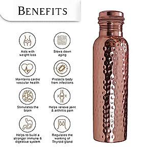 Copper Water Bottle with Lid 34 Oz - Ayurvedic Copper Drinking Vessel, Drink More Water Bottle, Solid Copper Handcrafted Hammered Bottle 1000 ml for Home, Office, Hotel, Yoga and Gifting (1 Litre)