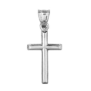 Jewelry Affairs 14k White Gold Shiny Round Tube Cross Pendant
