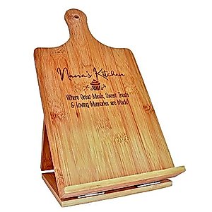 Nana Gift Cookbook Stand Recipe Holder - Custom Engraved Bamboo Cutting Board Foldable Chef Easel Metal Hinge Kickstand iPad Tablet Compatible Christmas Birthday Mother Day Kitchen Decor (7.25x13.5)
