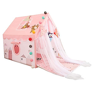 YOIKO Kids Tents Indoor Playhouses Girls 9.9Ft Star String Lights Pink Tent for Girls Upgraded Large Kids Indoor Tents and Playhouses Longer Curtain with Colorful Accessories Decoration 50.4" x 47.3"