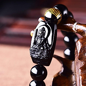 c1lint7785631 Women's bracelets Men's bracelets Buddha Pendant Necklace Bodhisattva Amulet Talisman Made of Obsidian Bracelets Bracelet Amulet (Manjushri Buddha)