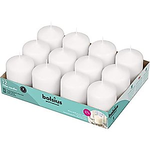 BOLSIUS Set of 12 White Pillar Candles -2.25-x3 inch Unscented Candle Set - Dripless Clean Burning Smokeless Dinner Candle - Perfect for Wedding Candles, Parties and Special Occasions
