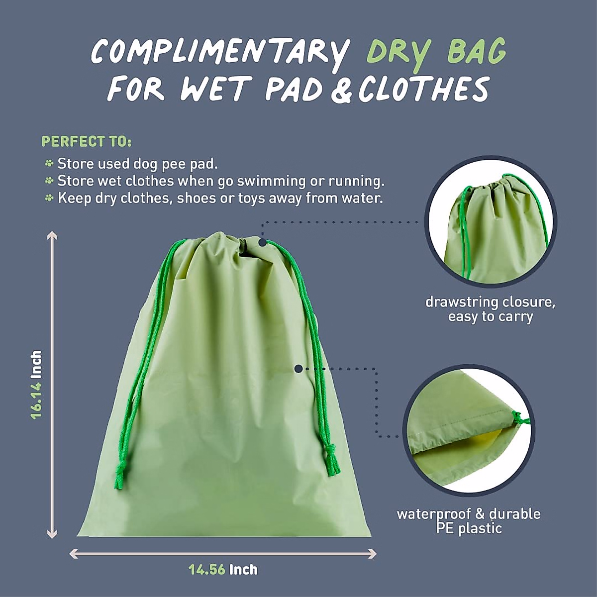 INSPECTOR TAIL Cooling Mat + 2 Washable Pee Pads | Bonus String Bag for Traveling & Dry Bag to Storage Wet Pads | Cooling Blanket for Large & Extra Large Dogs | 5 Pack Dog Essentials