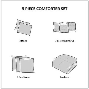 Madison Park Signature Chateau King Size Bed Comforter Set Bed In A Bag - Taupe , Soutache Cord Embroidery – 9 Pieces Bedding Sets – Faux Linen Bedroom Comforters