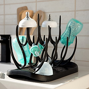 Baby Bottle Drying Rack High Capacity, Parentalz, Space Saving Countertop Baby Bottle Rack Dryer Holder for Baby Bottles, Pacifiers, Nipples, Pump Parts - Black