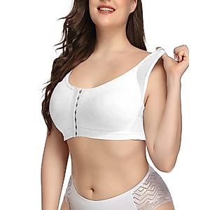 Post Surgery Bra Surgical Bra Compression Sports Bra Front Closure Bras for Women Close Breast Augmentation Bra Wireless (Medium, White)