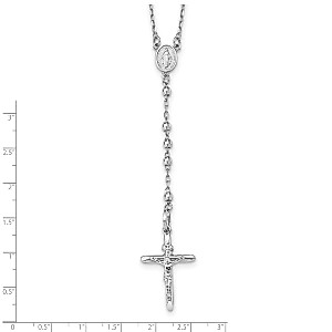 IceCarats 14K White Gold 3mm Beaded Rosary Necklace 24 inch Chain