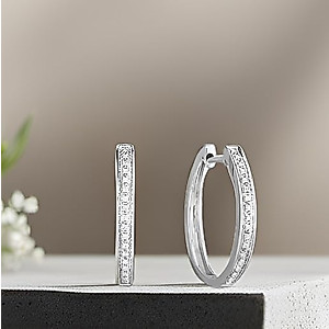 NATALIA DRAKE 1/10 Cttw Small Hoop Diamond Earrings for Women in Rhodium Plated 925 Sterling Silver
