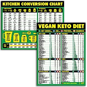 Kitchen Conversion Chart and Vegan Keto Diet Cheat Sheet Magnet Combination Bundle - Extra Large Easy to Read Reference Guides for Vegan Keto Dieting and Baking & Recipe Unit Conversions