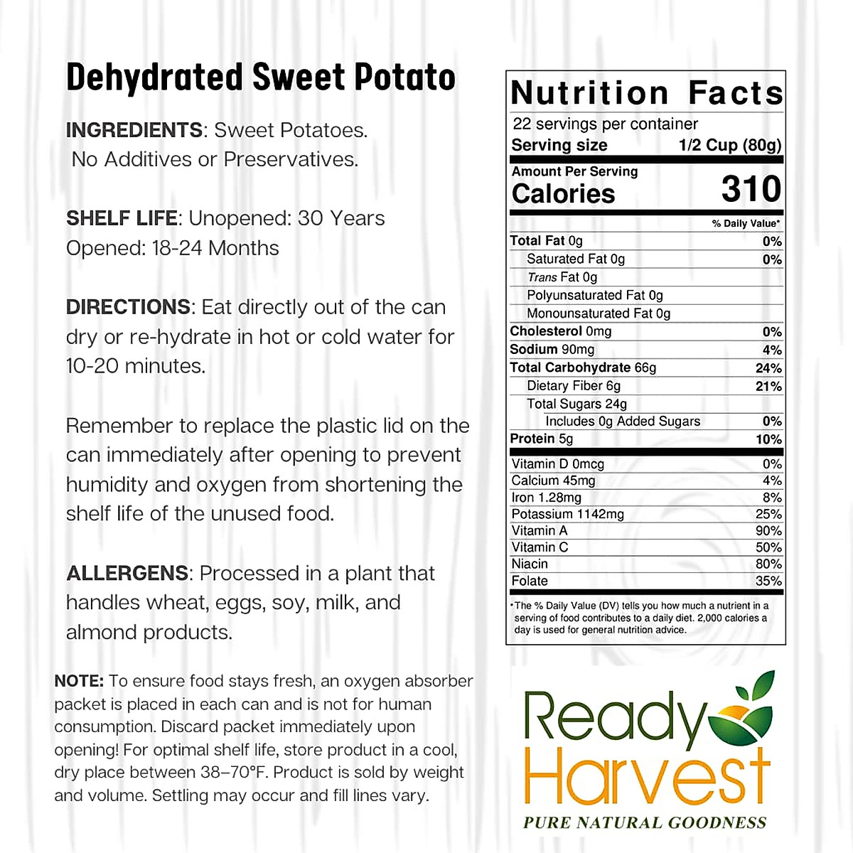 Ready Harvest Dehydrated Sweet Potatoes | Camper Must-Haves Camping Essentials | Hurricane Preparedness Items as Survival Food | Pantry Staples | #10 Can | 25-Year Shelf Life