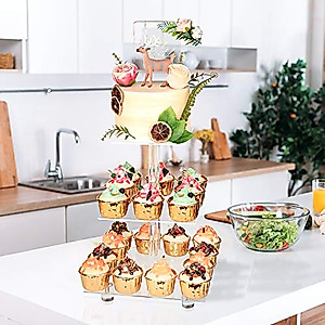 YestBuy 3 Tier Cupcake Stand with Base, Cake Stand, Acrylic Cupcake Tower Stand, Premium Cupcake Holder for 28 Cupcakes, Display for Pastry Wedding Birthday Party (4" Between 2 Layers)
