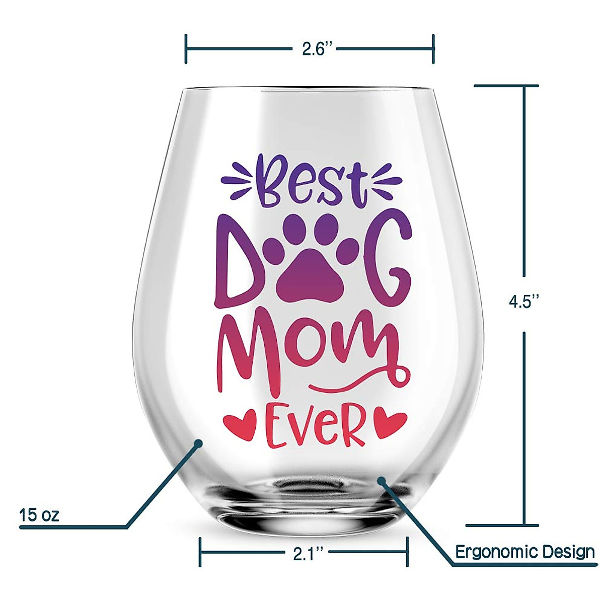 Best Dog Mom Ever Funny Stemless Wine Glass, Dog Lover Gifts for Dog Dad, Dog Mom, Women, Veterinarian, Animal Rescue, Vet Tech, Perfect for Birthday, Valentines