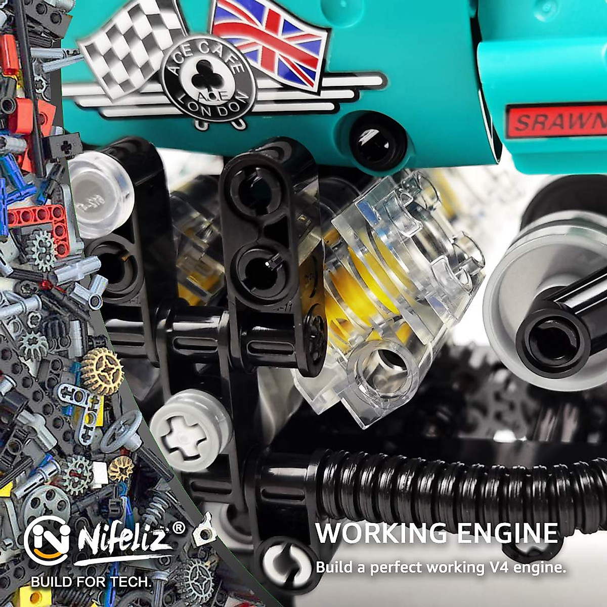 Nifeliz Cafe Racer Motorcycle Building Kit (431 Pieces)