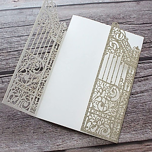 MillaSaw Glittery Gold Gate Laser Cut Invitation Card For Wedding Engagement Bridal Shower Quinceanera 25Pcs (4.9"x7.1", Gold)