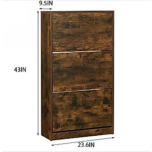 MYINDA 3-Tier Wooden Shoe Cabinet with Wooden Flip Doors for Storing 18-20 Pairs of Shoes, Suitable for Entryways, Office, Small Spaces (Brown)