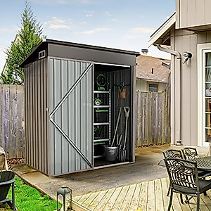 Aoxun 3.1 x 5.6 FT Outdoor Storage Shed - Storage Sheds Galvanized Metal Shed with Air Vent and Door, Tool Storage Backyard Shed Bike Shed, Tiny House Garden Tool Storage Shed for Backyard Patio Lawn