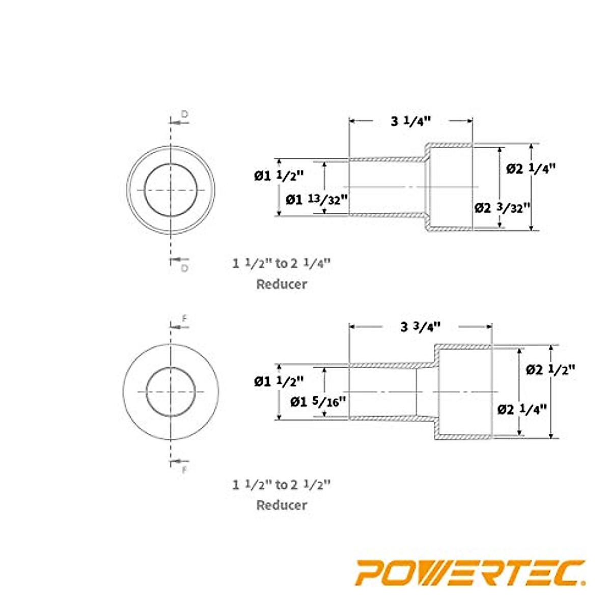 POWERTEC 70175 Dust Collection Hose with Fittings Plus Two Reducers , Black