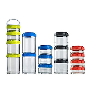 DENPETEC 1Set Portable and Stackable Twist Lock Storage Jars Snack Container for Protein Powder,Health y Snacks,and Portion Control,Random Color (1 Set have 4pcs Scale Jar)