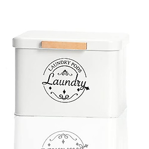 Laundry Pods Container with Hinged Lid. Farmhouse Metal Laundry Pods Holder Container for Laundry Room Decor. Modern Laundry Room Organization and Storage. Laundry Detergent Container for Laundry Room Storage(Cream)
